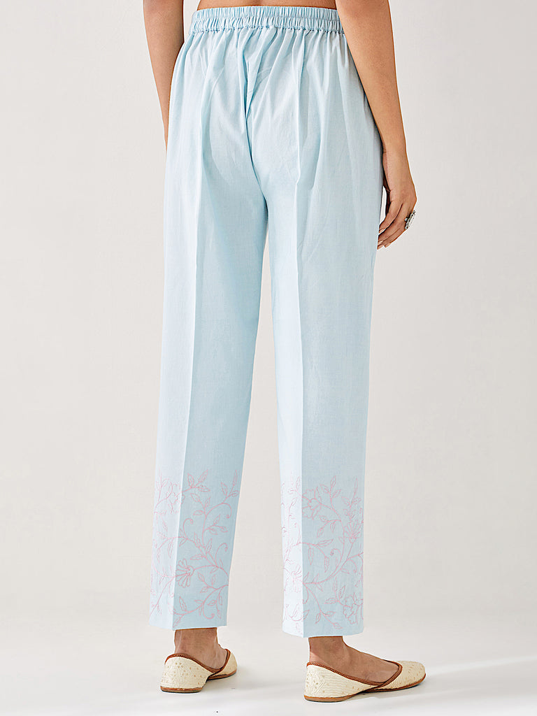 Light Blue palazzo with embroidered hem – Anantaalife