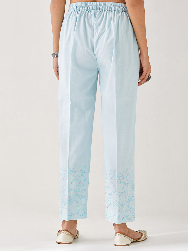 Light Blue palazzo with embroidered hem – Anantaalife