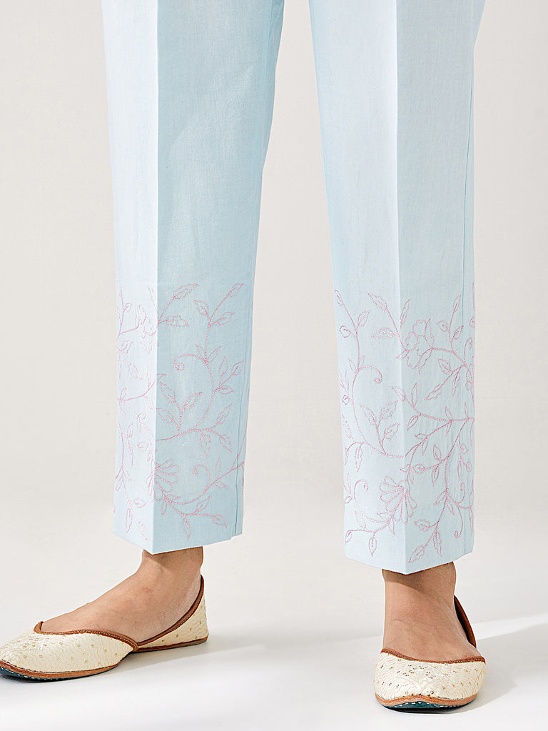 Light Blue palazzo with embroidered hem – Anantaalife