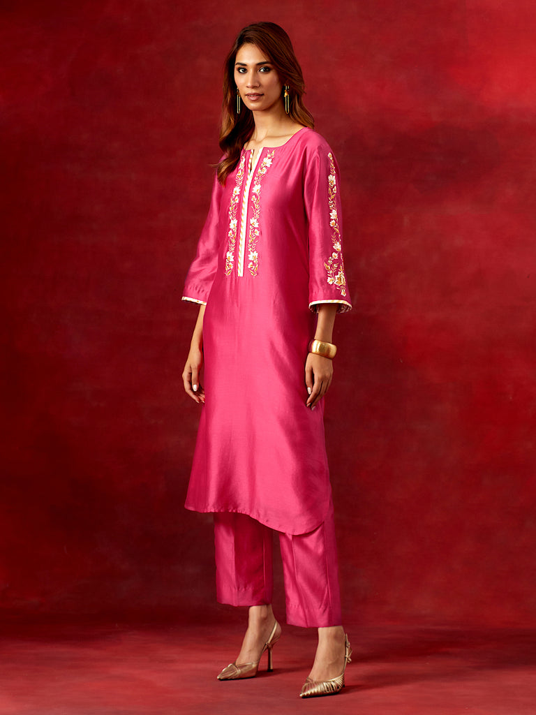 Fuchsia round hem kurta set – Anantaalife