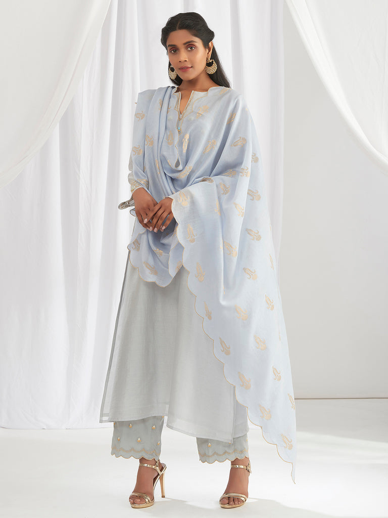 Light Grey scalloped dupatta – Anantaalife